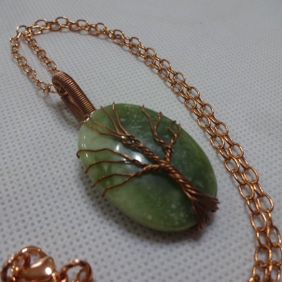 Handmade | Jewelry | Artistic Jade Wirewrapped Tree Copper Pendantchain ...